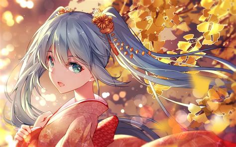 Long Hair Blue Hair Blue Eyes Anime Anime Girls Vocaloid Hatsune Miku Kimono Japanese