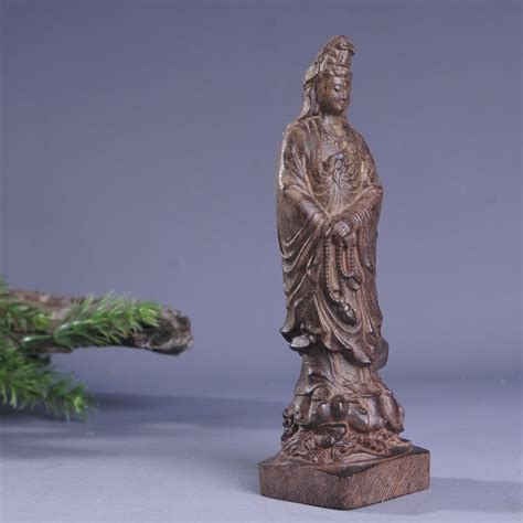 直销越南天然沉香木雕工艺品 持念珠观音佛像观世音摆件40cm 雨轩商城 收藏网