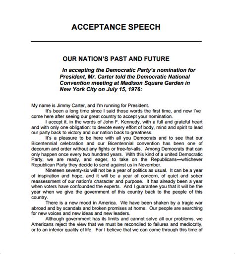 Free Acceptance Speech Samples Templates