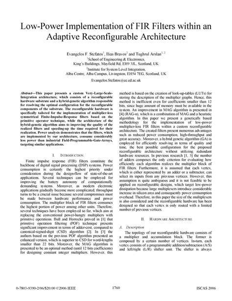 pdf low power implementation of fir filters within an adaptive reconfigurable architecture