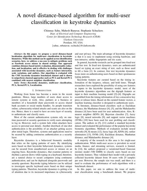 pdf a novel distance based algorithm for multi user classification in keystroke dynamics