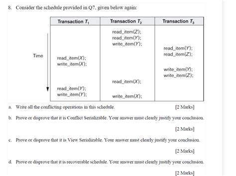 solved 8 consider the schedule provided in q7 given below