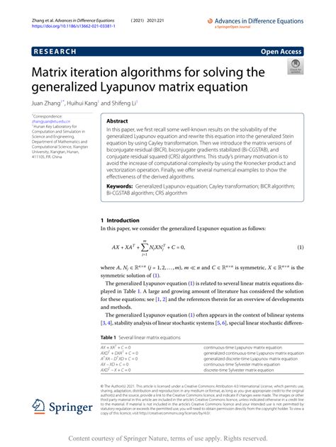pdf matrix iteration algorithms for solving the generalized lyapunov matrix equation
