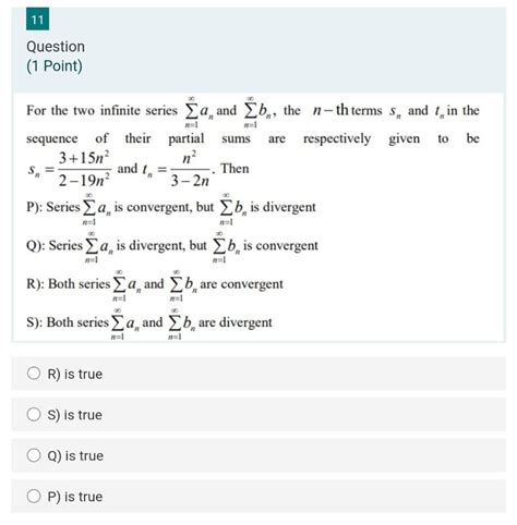 solved 11 question 1 point n 1 n 1 sequence of sums are to