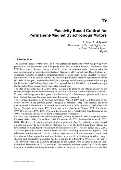 pdf passivity based control for permanent magnet synchronous … · controlled subsystem defines