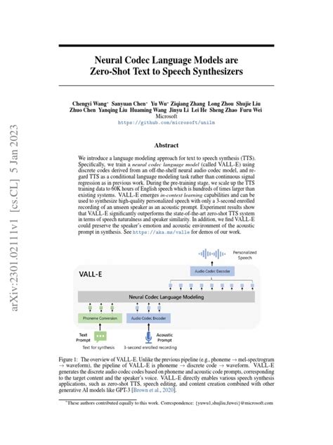 neural codec language models are zero shot text to speech synthesizers pdf speech synthesis