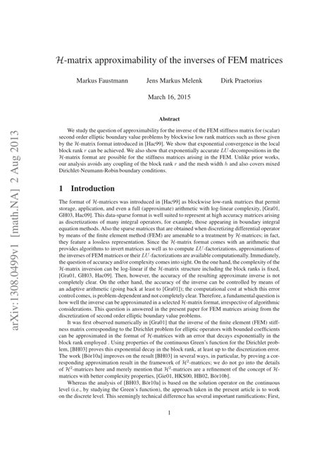 pdf mathcal {h} h matrix approximability of the inverses of fem matrices