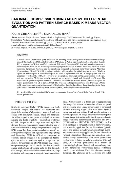 pdf sar image compression using adaptive differential evolution and pattern search based k