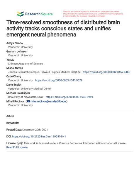 pdf time resolved smoothness of distributed brain activity tracks conscious states and unifies