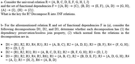 a consider the universal relation r {a b c d e