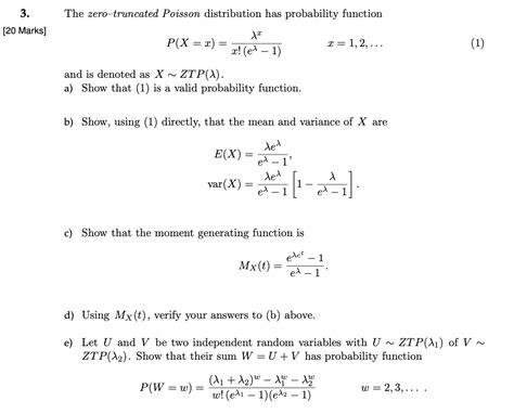 solved 3 the zero truncated poisson distribution has