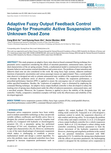 pdf adaptive fuzzy output feedback control design for pneumatic active suspension with unknown