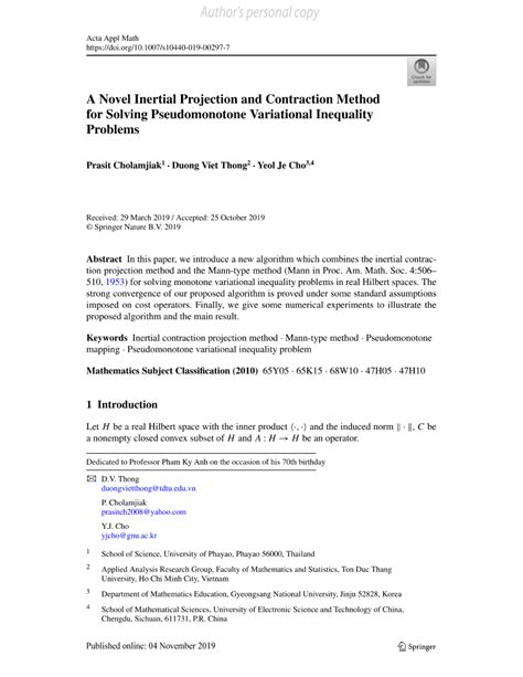 pdf a novel inertial projection and contraction method for solving pseudomonotone variational