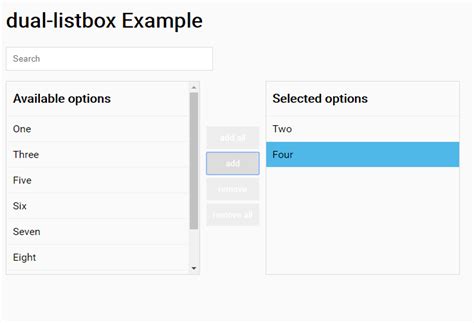 pure js dual list box component css script