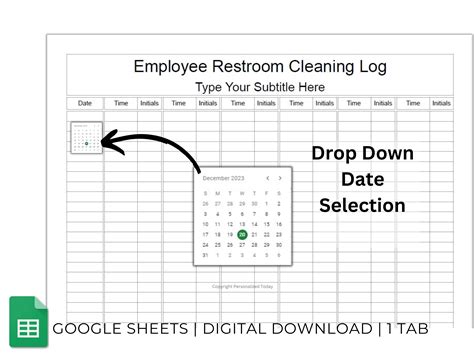 Employee Restroom Cleaning Log Text Editable Template For Google Sheets
