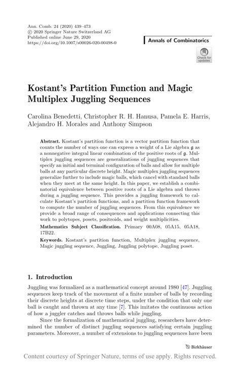 kostant s partition function and magic multiplex juggling sequences request pdf