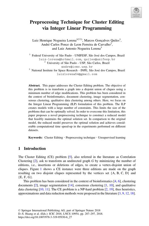 pdf preprocessing technique for cluster editing via integer linear programming