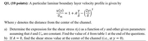 solved q1 10 points a particular laminar boundary layer