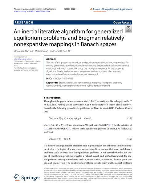 pdf an inertial iterative algorithm for generalized equilibrium problems and bregman