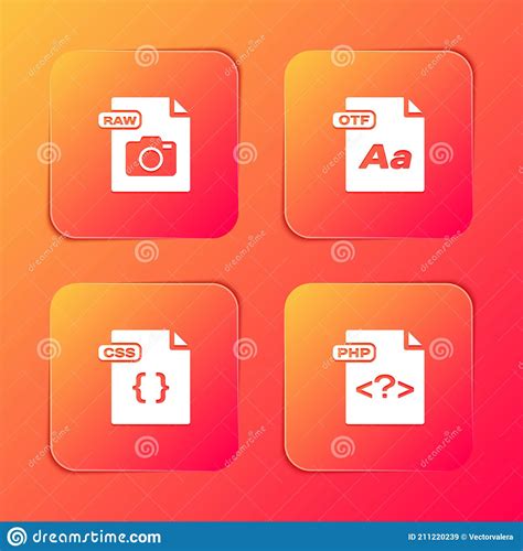 set raw file document otf css and php icon vector stock vector illustration of camera