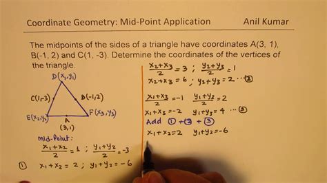given mid points of a tringle find the coordinates of the vertices mpm2d youtube