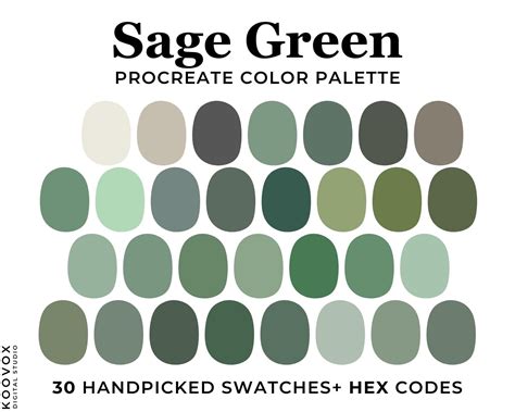 Green Color Palette Procreate Color Swatches HEX Codes Etsy UK