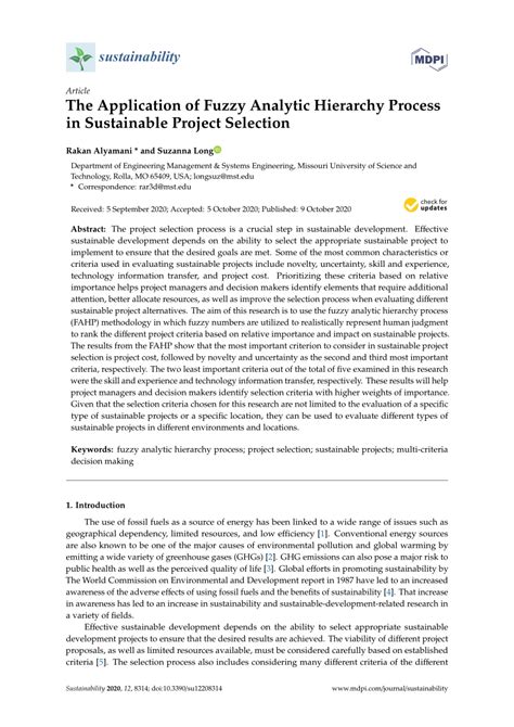 pdf the application of fuzzy analytic hierarchy process in sustainable project selection