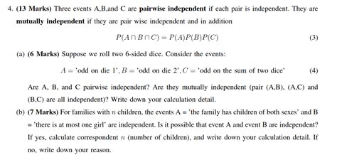 solved 4 13 marks three events a b and c are pairwise