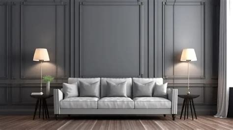 Sentuhan Kontemporer Pada Panel Dinding Sofa Abu Abu Interior Klasik