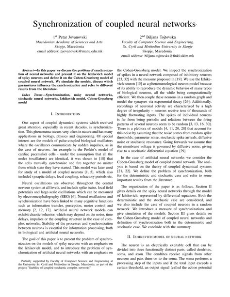 pdf synchronization of coupled neural networks