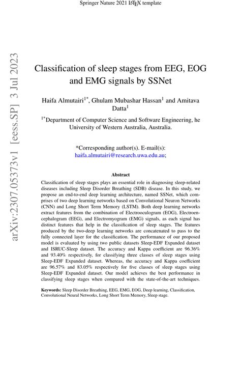 pdf classification of sleep stages from eeg eog and emg signals by ssnet