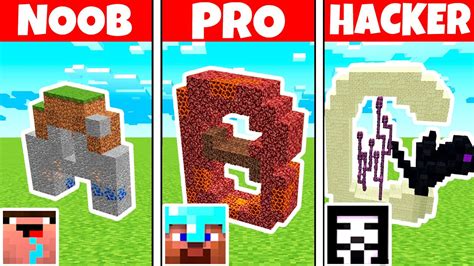 Minecraft ALPHABET A B C LORE STATUE BUILD CHALLENGE NOOB Vs PRO Vs