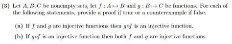 solved 3 let a b c be nonempty sets let f a h b and g