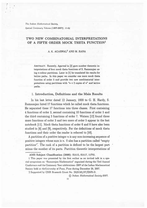 pdf two new combinatorial interpretations of a fifth order mock theta function