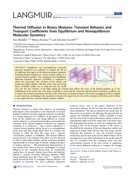 pdf thermal diffusion in binary mixtures transient behavior and transport coefficients from