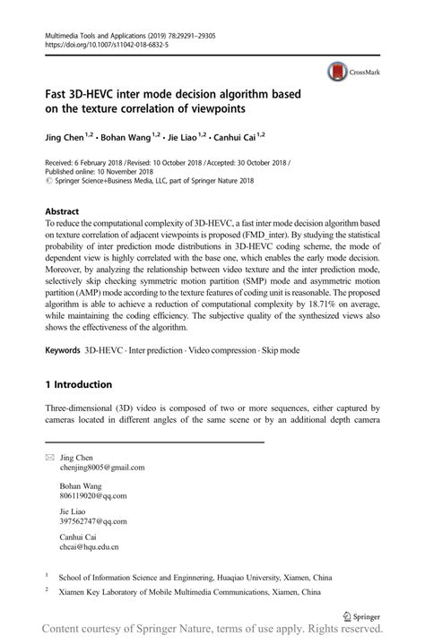 fast 3d hevc inter mode decision algorithm based on the texture correlation of viewpoints