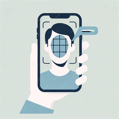 Premium Ai Image Smartphone Era Facial Recognition Tech With Man Holding Gadget In Flat