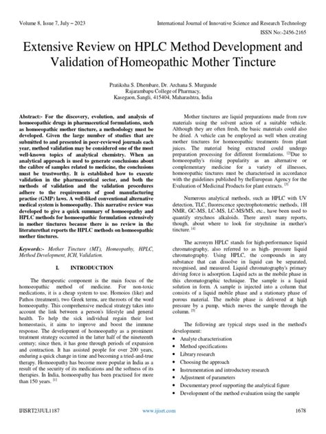 extensive review on hplc method development and validation ofhomeopathic mother tincture pdf