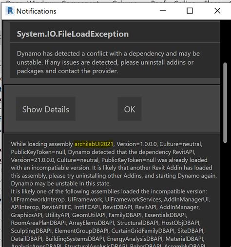 notifications system io fileloadexception developers dynamo