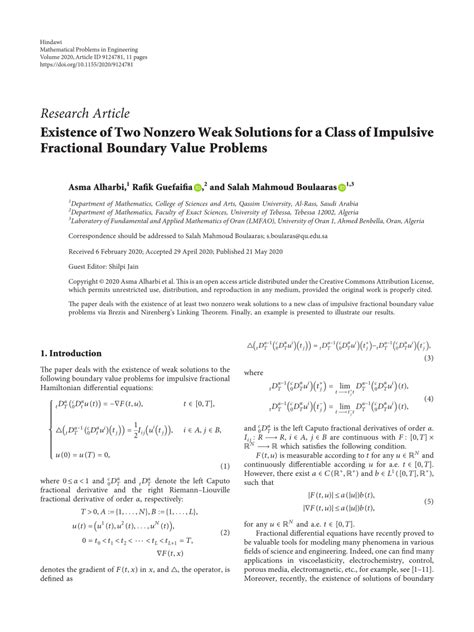 pdf existence of two nonzero weak solutions for a class of impulsive fractional boundary value