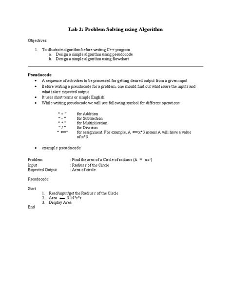 lab 2 problem solving using algorithm pseudocode pdf algorithms area