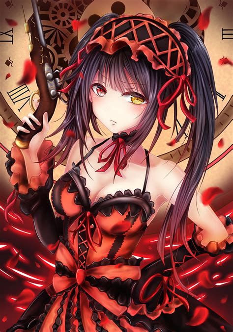 Anime Chicas Anime Salir En Vivo Tokisaki Kurumi Armas Pistolas Pelo Largo Fondo De