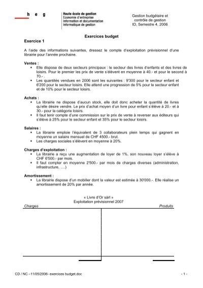 Exercices Budget Exercice 1