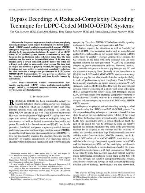 pdf bypass decoding a reduced complexity decoding technique for ldpc coded mimo ofdm systems