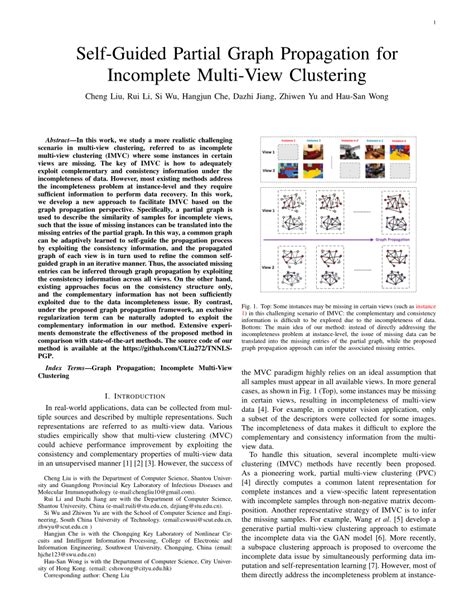 pdf self guided partial graph propagation for incomplete multiview clustering