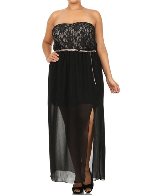 Plus Size Sparkling Floral Lace Belted Sheer Maxi Dress Plus Size Maxi Dresses Trendy Maxi