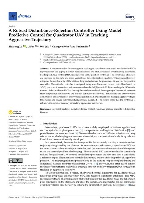 pdf a robust disturbance rejection controller using model predictive control for quadrotor uav