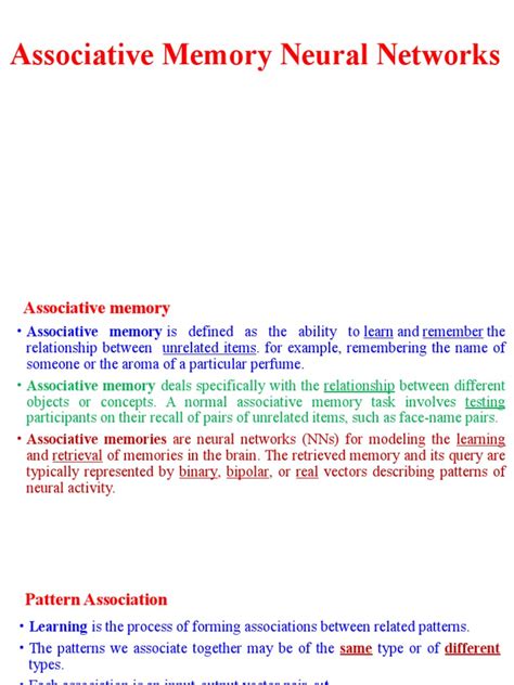 associative memory neural networks pdf artificial neural network memory