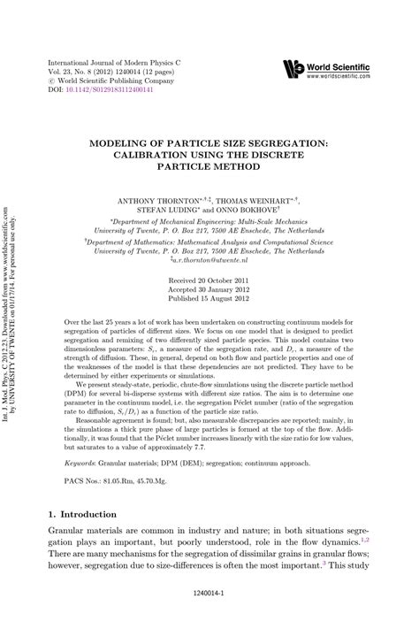 pdf modeling of particle size segregation calibration using the discrete particle method