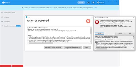 docker always fails to start and throws systemvalidoperationexception furst time usign